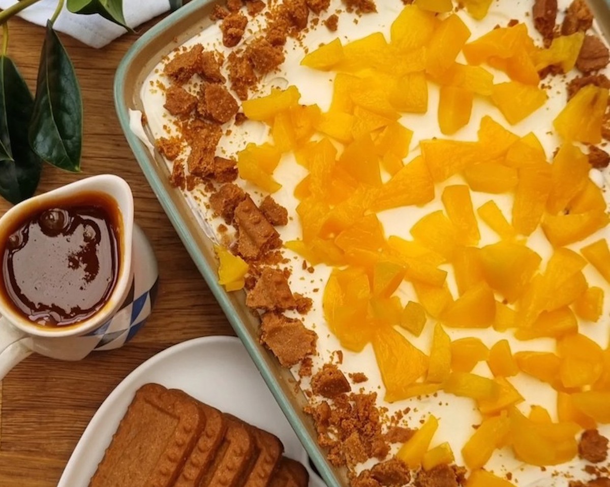 Receita simples de Pavê de pêssego Receita simples de Pavê de pêssego